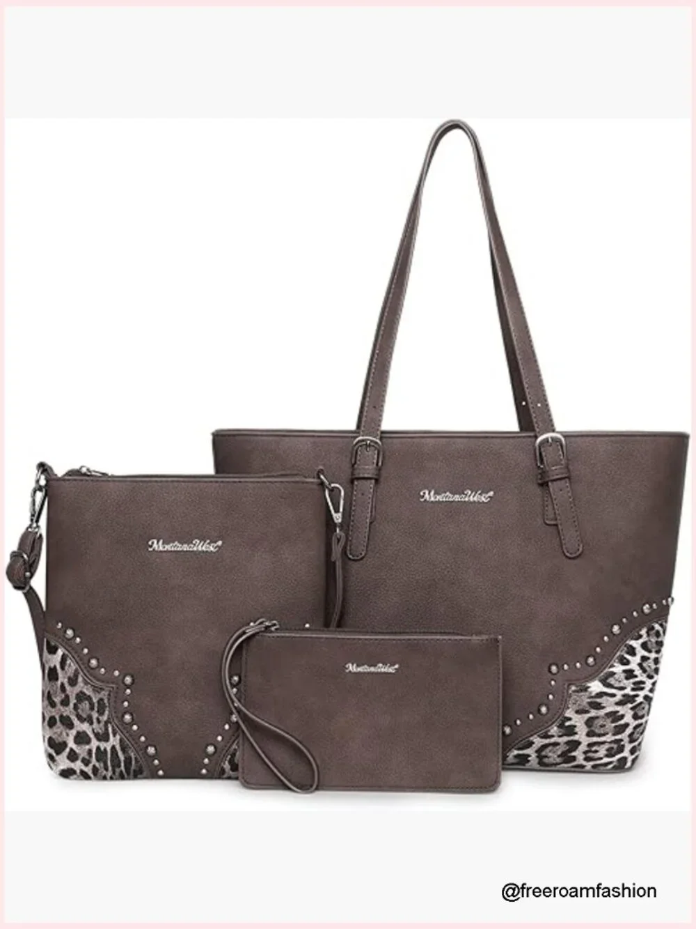 Bags | Leopard Print Tote Bag Set With Crossbody Purse And Wristlet ...